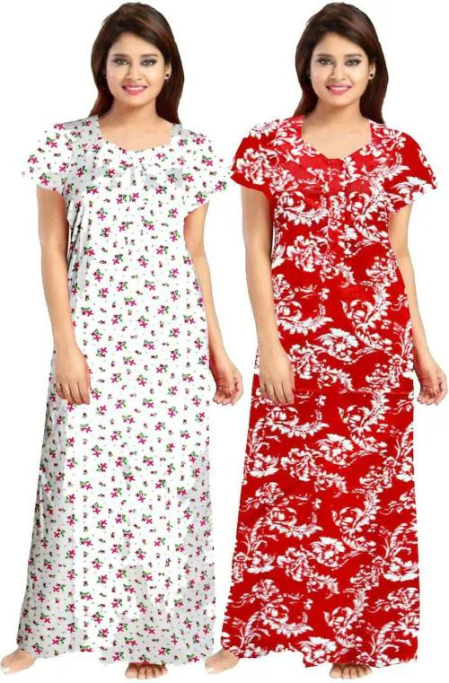Buy Mudrika Women Multicolor Floral Pure Cotton Pack of 2 Nighty Online ...