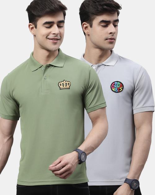 Buy Obaan Men's Pack of 2 Half Sleeves Polo Neck Solid T-shirt Online at Best Prices in India ...