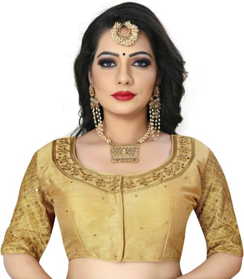 Buy Jay Pal Women Gold Embriodered Art Silk Round Neck Blouse Online at ...