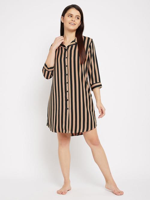 Buy Clovia Women's Beige Striped Crepe Single Nighty Online at Best ...