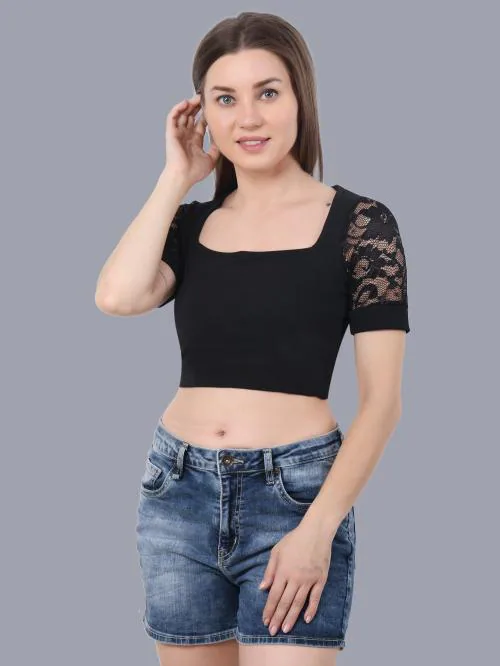 Buy Fasska Square Neck Crop Tops Lace Net Readymade Saree Blouse for ...