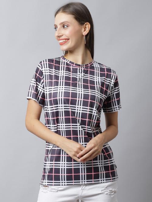 Buy RodZen Oversize Checks Navy T-shirt For Women Online at Best Prices ...