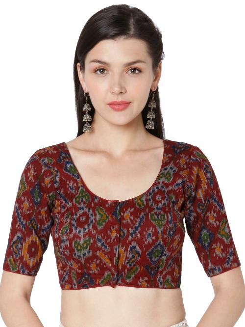 Buy Salwar Studio Women's Red Cotton Printed Readymade Saree Blouse Online at Best Prices in ...