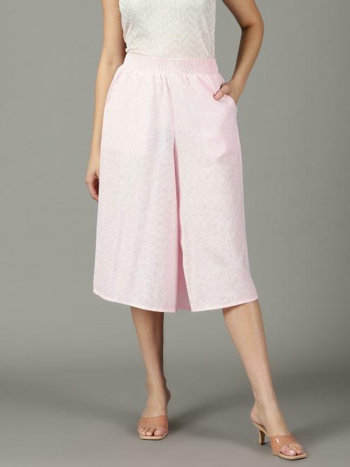 Buy SHOW OFF Women's Pink Solid Culottes Trouser Linen Trouser Online ...