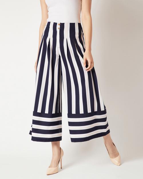 Buy Miss Chase Women Multicolor Striped Polyester Single Pants Online ...