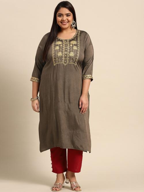 Rangmayee Women Grey & Zari Embroidery Straight Kurta - JioMart