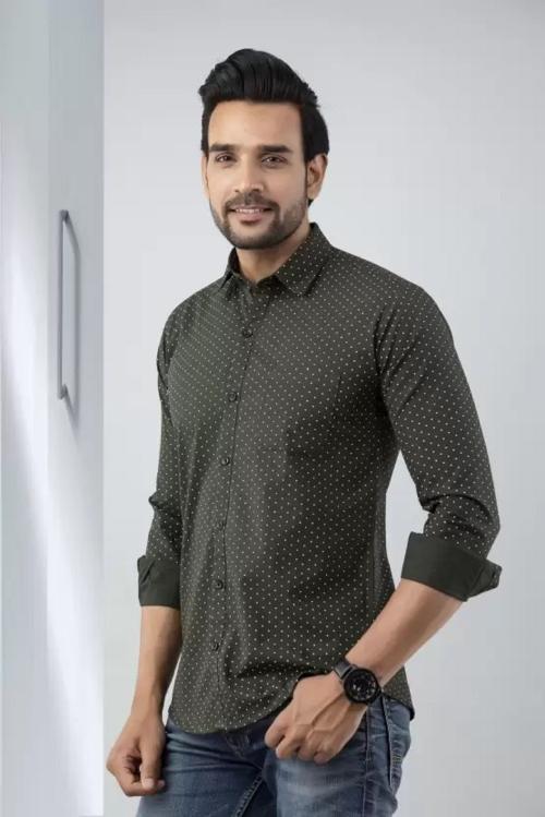 Buy VCOM Men Slim Fit Polka Print Spread Collar Casual Shirt Online at ...