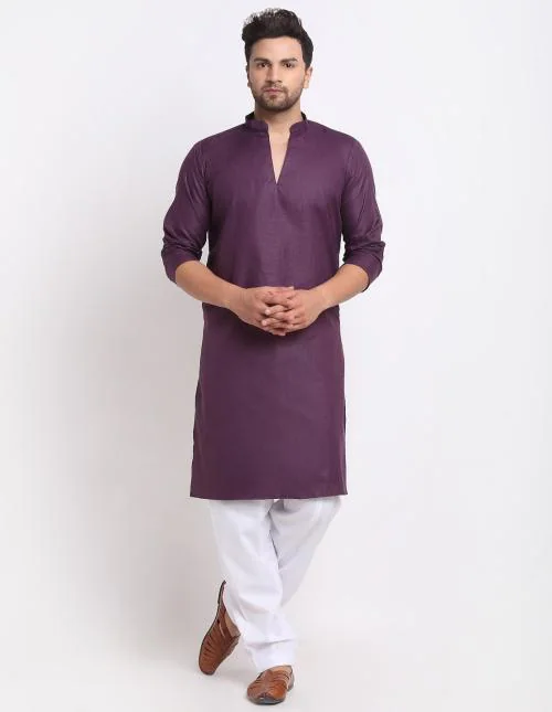 Buy Benstoke Men's Purple & White Cotton Pathani Kurta With Salwar Set ...