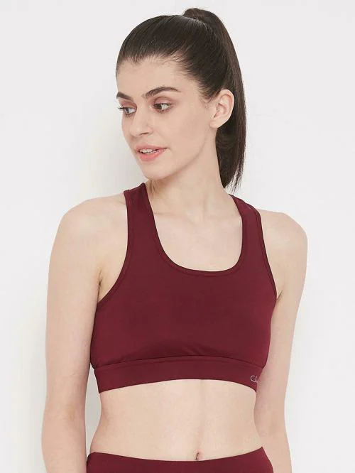 Buy Clovia Maroon Solid Polyamide Single Sport Bra Online at Best ...