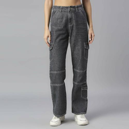 Buy Tarama Women Dark Grey Solid Denim Regular High Rise Jeans (Size 34 ...