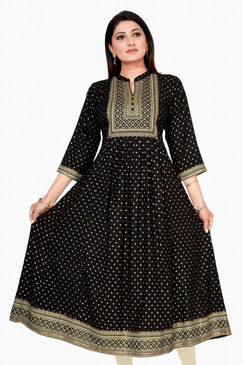 Buy Meher Impex Women Rayon Anarkali Frock Style 3/4 Sleeves Block ...