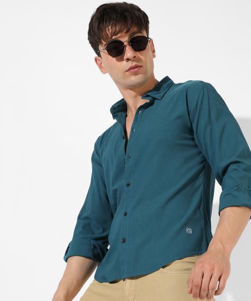 Buy Campus Sutra Men's Solid Teal Blue Regular Fit Casual Shirt Online at Best Prices in India ...