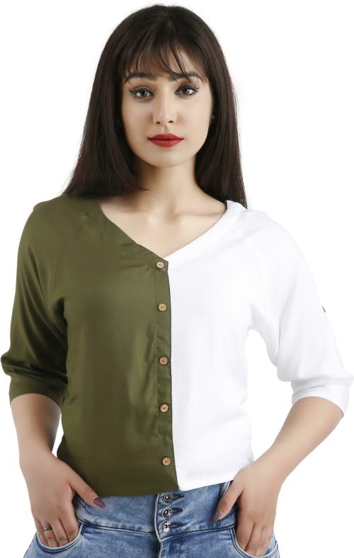 Buy Fab Star Women White, Green Solid Rayon Tops Online at Best Prices ...