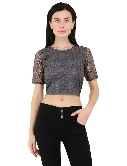 Buy UNFAKENOW Women Grey Floral Net Top Online at Best Prices in India ...