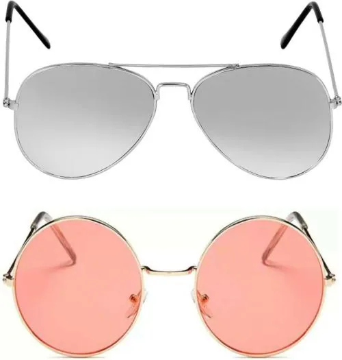 Buy RMKK Round Aviator Sunglasses (For Men & Women Silver Pink) Online ...
