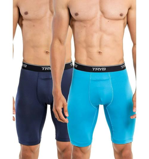Buy TRYB Mens Compression Shorts Long Leg Performance Underwear Spandex Running Workout Athletic ...