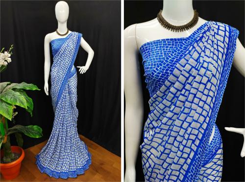 Buy Anand Women Blue Geometric Georgette Single Saree Online at Best ...
