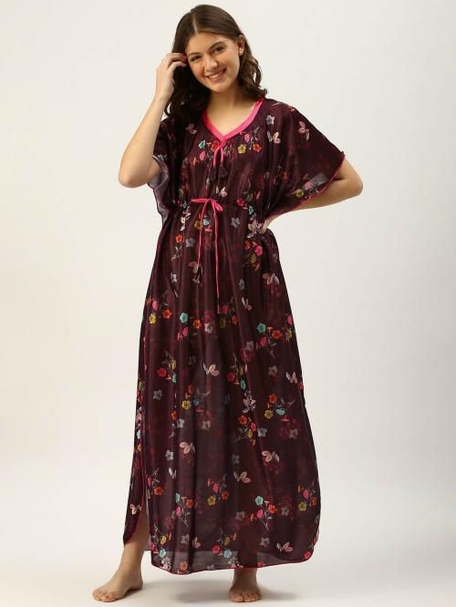 Buy Adishwar Women Maroon Floral Satin Nighty Online at Best Prices in ...