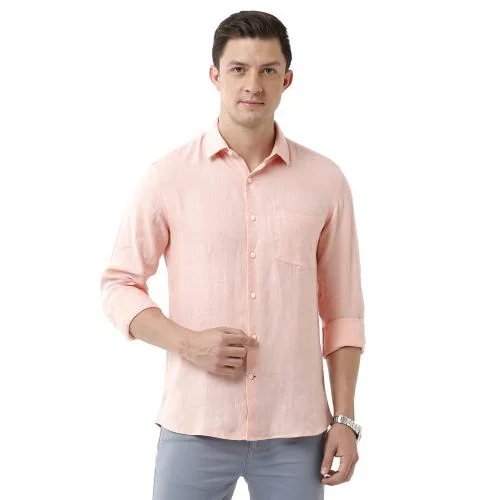 Buy Linen Club Men's Pure Linen Red Solid Regular Fit Full Sleeve Casual Shirt Online at Best ...