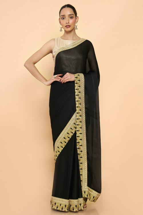 Buy SOCH Women Black Solid/Plain Single Saree (Free Size) Online at ...