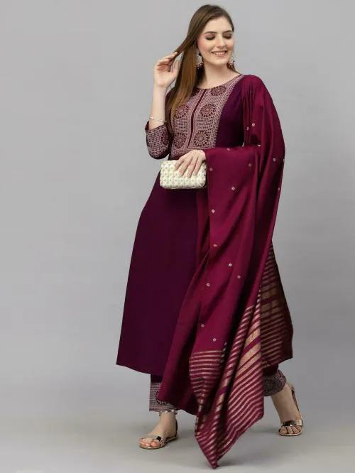 Buy Nermosa Women Purple Printed Cotton Blend Kurta And Pant Set | Kurta Set Women Online at ...