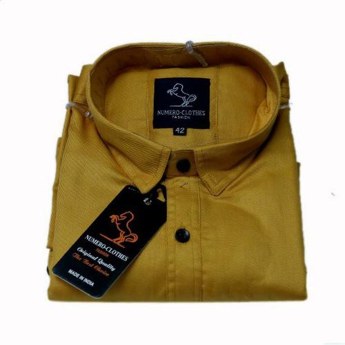 Buy NUMERO-CLOTHES FASHION Men Yellow Solid Pure Cotton Casual Shirts ...