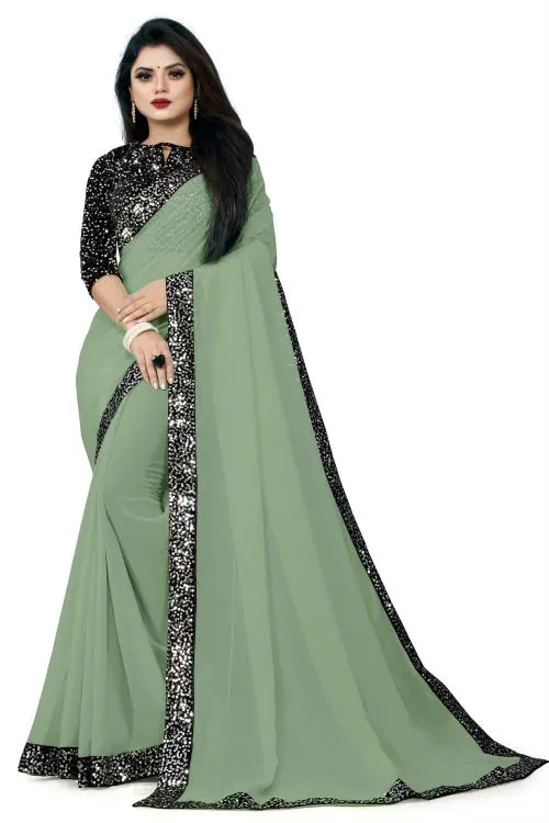 Buy CLOMITA Solid Plain Bollywood Georgette Saree (Light Green Mehandi ...