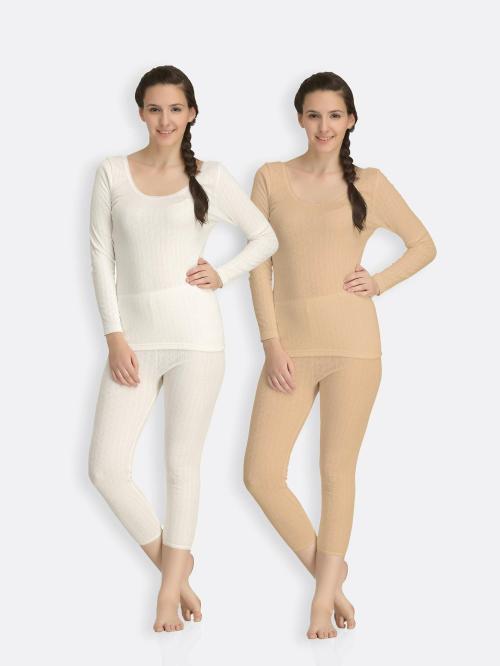 Buy Kanvin Women Off White & Skin Round Neck Full Sleeves Pack of 2 ...