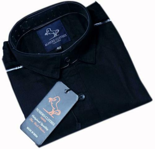 Buy NUMERO-CLOTHES FASHION Men Black Solid Pure Cotton Casual Shirts ...