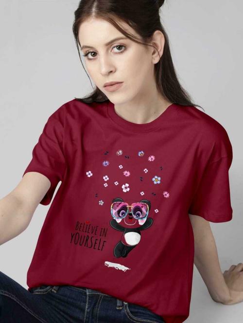 Buy Fionaa Trendz Women Maroon Printed Cotton Blend Round Neck T-shirt ...