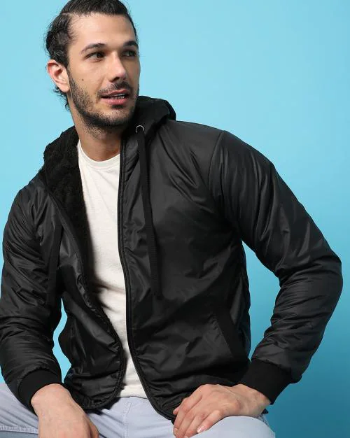 Buy Campus Sutra Men Polyester Solid Casual Black Jacket Online at Best ...