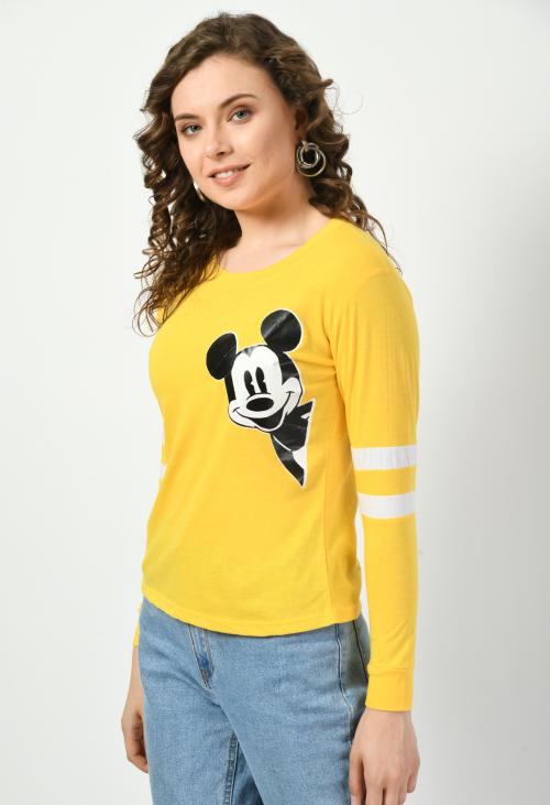 Buy Legit Affair Yellow color Print Mickey Corner Full sleeves T-Shirt ...