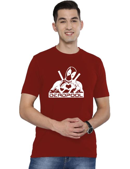 Buy Organic Chics Deadpool Printed Maroon Round Neck Half Sleeve Cotton ...