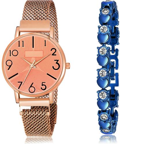 Buy TIMENTER Best Royal Magnet Chain And Bracelet Rose Gold And Blue ...