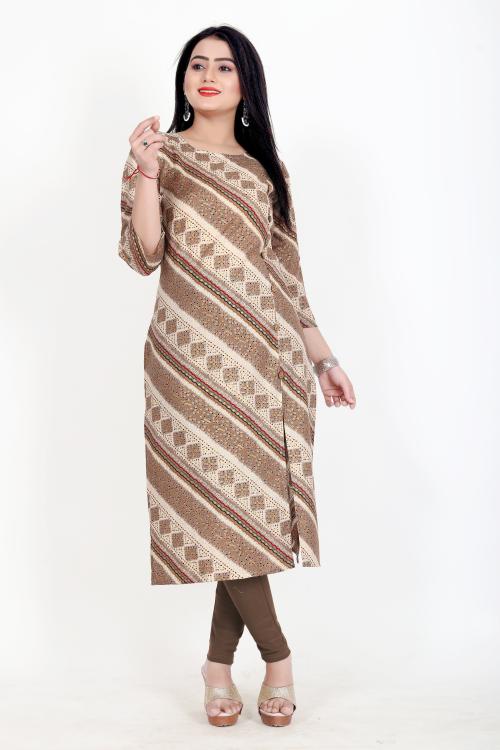 Buy Marabout Brown Printed Chanderi A Line Crepe Kurti Online at Best ...