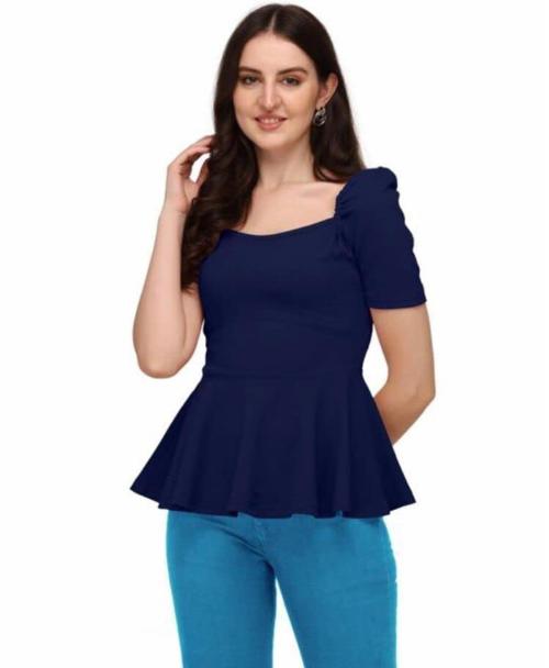 Buy Axelus Women Blue Square Neck Half Sleeve Top Online at Best Prices ...