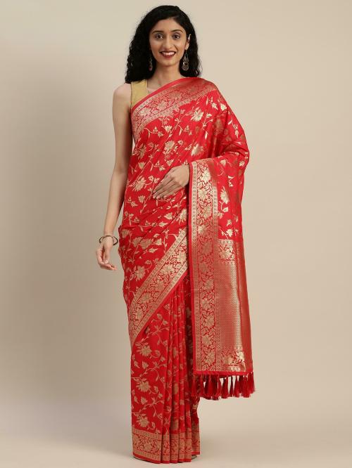 Buy VASTRANAND Women Red Silk Blend Woven Design Saree Online at Best ...