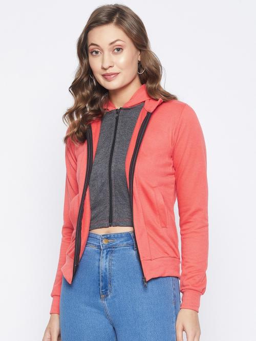 Buy Purys Women Orange, Grey Colorblock Fleece Casual Jacket Online at ...