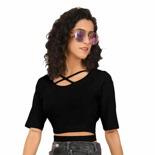 Buy Ad2Cart Women Black Cotton Va4460 Chest X Neck Crop Top (L) Online ...