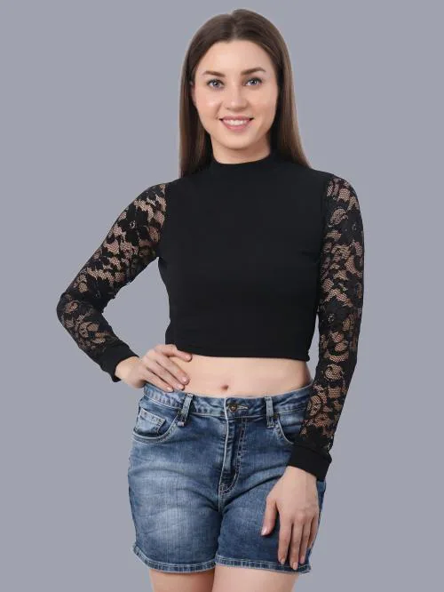 Buy Fasska High Neck Full Sleeve Crop Top for Women | Stylish Turtle ...