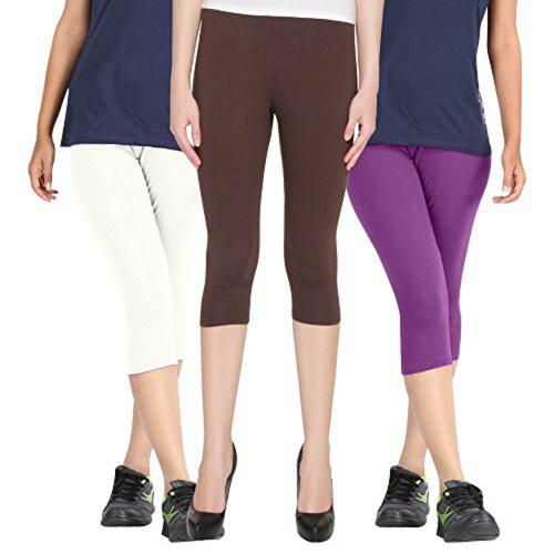 Buy Pixie Store Women Multicolor Solid Cotton Lycra Capris (Pack of 3) Online at Best Prices in ...