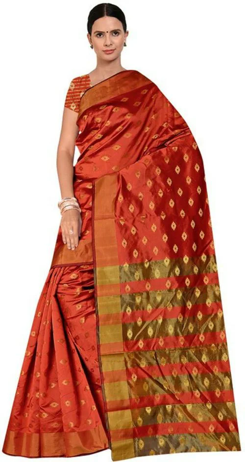 Buy Suntex Women Orange Woven Design Art Silk Single Sarees Online at ...