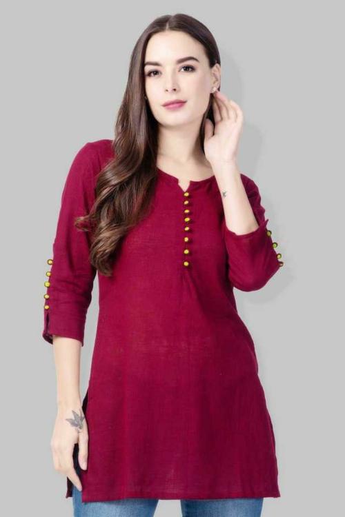 Buy Fab Star Women Maroon Self Design Cotton Rayon Blend Tops Online at ...