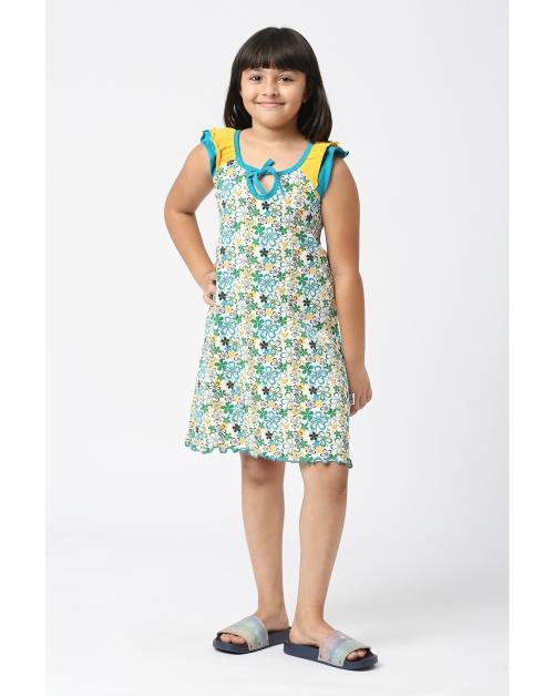 Buy SINI MINI Girls Cotton Frill Sleeve Dress With Allover Printing ...