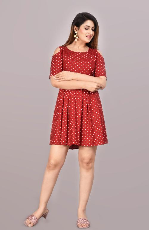 Buy Manojava Women Maroon Polka Print Viscose Rayon Fit And Flare Dress ...
