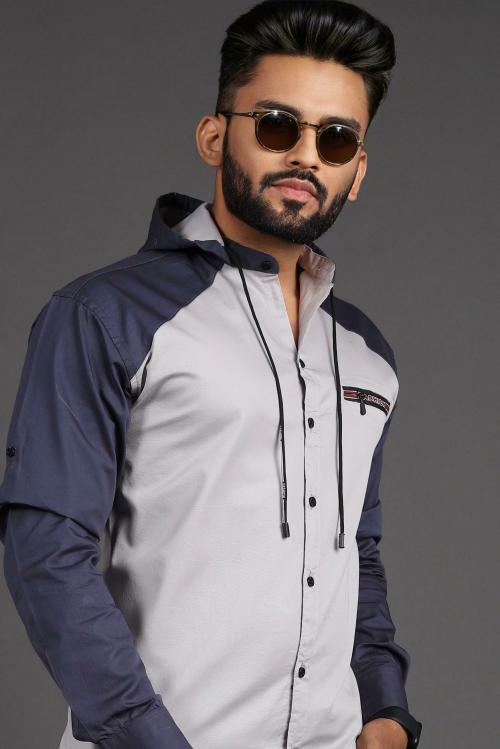 Buy SOPANI Men Self Design Party Silver, Blue Shirt Online at Best ...