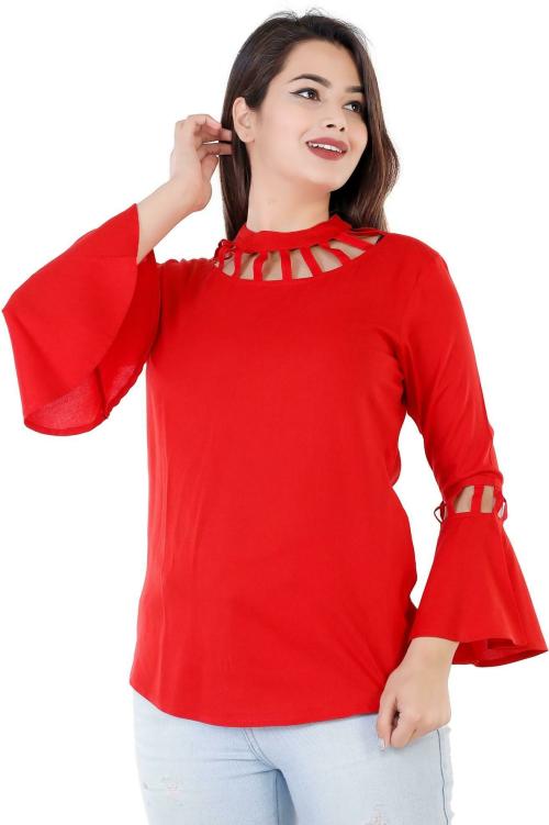 Buy Fab Star Women Red Laser Cut Viscose Rayon Tops Online at Best ...