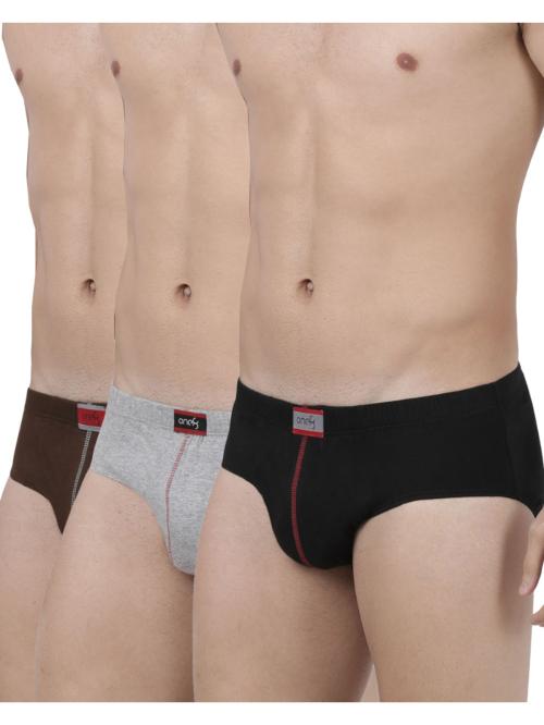 Buy One8 by Virat Kohli - Men Black, Grey Melange and Brown Super Combed Cotton Bold Brief- Pack ...