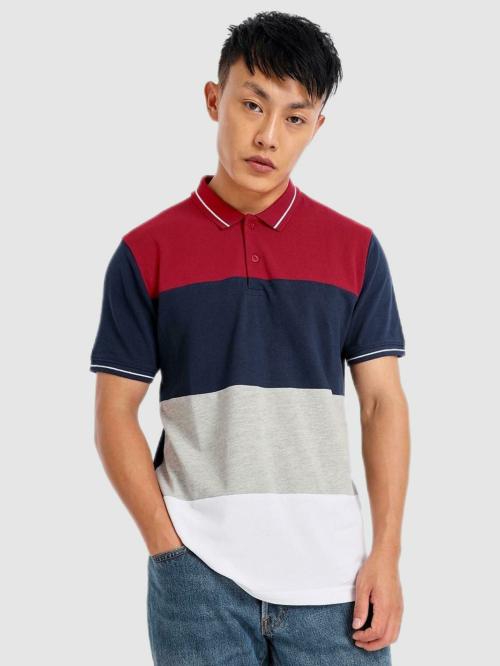 Buy Bewakoof Men's Colorblock Red Short Sleeve Polo T-Shirt Online at Best Prices in India ...