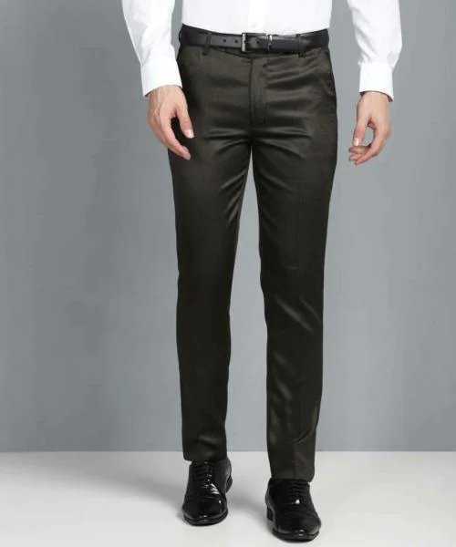 Buy CYPHUS Men Regular Fit Brown Cotton Blend Trousers Online at Best ...